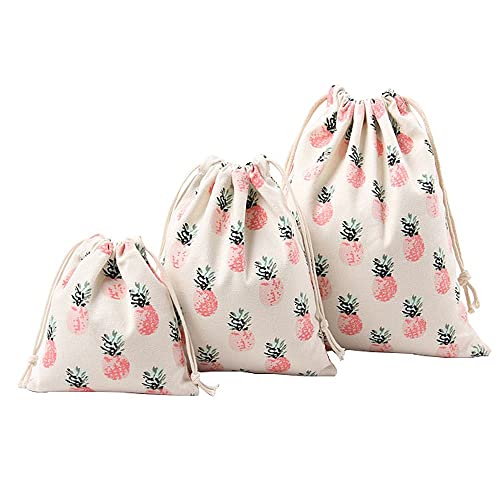 RUIH Pineapple Pattern Canvas Double Drawstring Pouches Muslin Bags Gift Bags Sacks Sachet Bags for Jewelry Candy Favors Wedding Birthday Party (5.5x6.3/1 Bag)