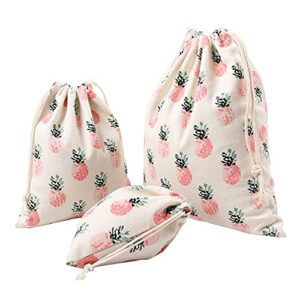 RUIH Pineapple Pattern Canvas Double Drawstring Pouches Muslin Bags Gift Bags Sacks Sachet Bags for Jewelry Candy Favors Wedding Birthday Party (5.5x6.3/1 Bag)