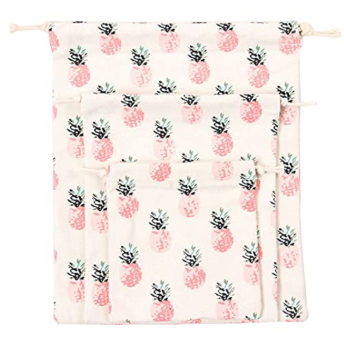 RUIH Pineapple Pattern Canvas Double Drawstring Pouches Muslin Bags Gift Bags Sacks Sachet Bags for Jewelry Candy Favors Wedding Birthday Party (5.5x6.3/1 Bag)