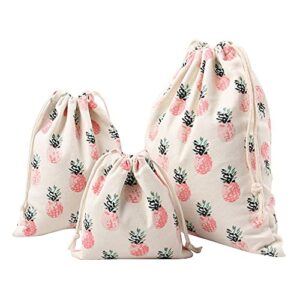 RUIH Pineapple Pattern Canvas Double Drawstring Pouches Muslin Bags Gift Bags Sacks Sachet Bags for Jewelry Candy Favors Wedding Birthday Party (5.5x6.3/1 Bag)