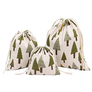 RUIH Green Trees Pattern Double Drawstring Pouches Muslin Bags Gift Bags Sacks Sachet Bags for Jewelry Candy Favors Wedding Birthday Party (5.5x6.3/1 Bag)