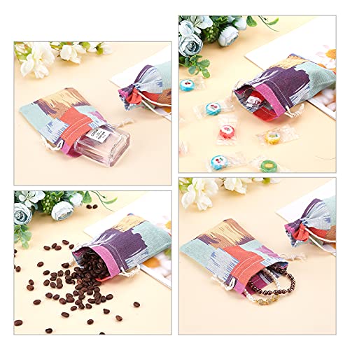 CHGCRAFT 20Pcs Cotton Drawstring Bags Polycotton Packing Pouches Drawstring Bags OldLace with Printed Christmas Theme Gift Bag Candy Bags Jewelry Pouches Mixed Color