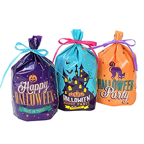 30 Pcs Halloween Plastic Bags in 3 Designs, Halloween Goodie Gift Bags Party Favors, Halloween Trick or Treat Bags, Event Party Supplies