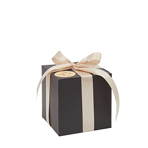 Kraft Black Paper Gift Boxes, Bulk Set with Ribbon and Stickers (4x4x4 In, 25 Pack)