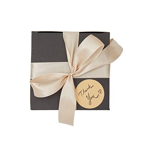 Kraft Black Paper Gift Boxes, Bulk Set with Ribbon and Stickers (4x4x4 In, 25 Pack)