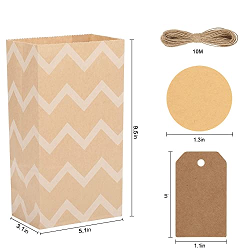 Swedin 24 Pcs Paper Goodie Bags for Cookies, Party Favor Bags, Paper Treat Bags for Candies, Cookies etc.[8 Each of Chevron, Dots, Solid]