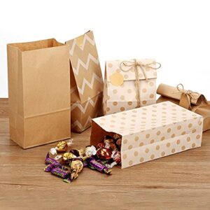 Swedin 24 Pcs Paper Goodie Bags for Cookies, Party Favor Bags, Paper Treat Bags for Candies, Cookies etc.[8 Each of Chevron, Dots, Solid]