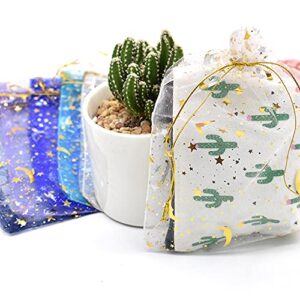 HDST-HOME 100 Pcs Moon Star Organza Gift Bag Jewelry Bags with Drawstring Candy Pouch Lavender Favor Mesh Bags Wedding Christmas Party, 5x7 Inches (10 Color)