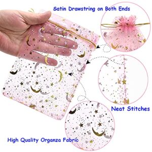 HDST-HOME 100 Pcs Moon Star Organza Gift Bag Jewelry Bags with Drawstring Candy Pouch Lavender Favor Mesh Bags Wedding Christmas Party, 5x7 Inches (10 Color)