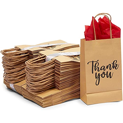 Sparkle and Bash Thank You Party Favor Kraft Bags (9 x 5.3 x 3.15 in, 100 Pack)