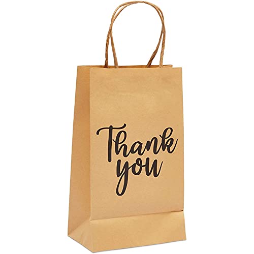 Sparkle and Bash Thank You Party Favor Kraft Bags (9 x 5.3 x 3.15 in, 100 Pack)