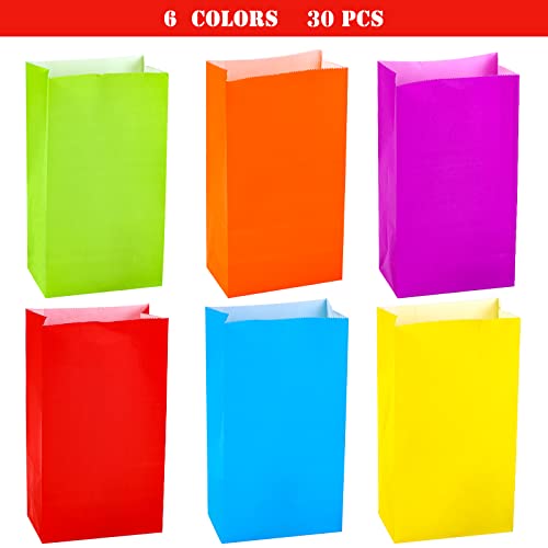 ECOptimize Solid Color Party Favor and Wrapped Treat Bags - (30 Ct., 5 Each of Red, Blue, Orange, Purple, Yellow, Green) Small Gift Bags for Easter Day, Birthday, Baby Showers, Crafts and Care Packages, May Day