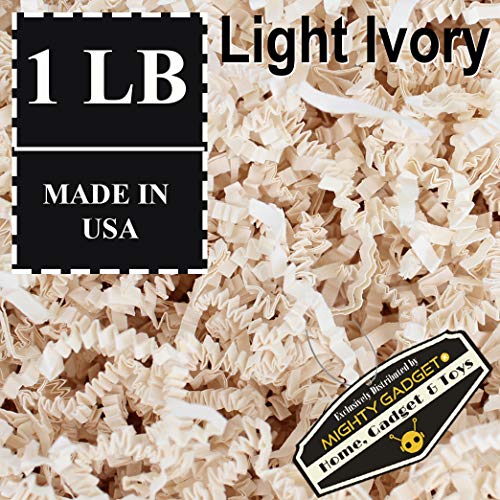 Mighty Gadget 1 LB Light Ivory Crinkle Cut Paper Shred Filler for Gift Wrapping & Basket Filling