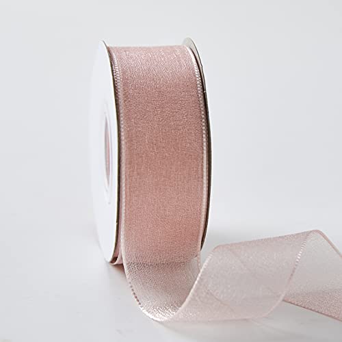 JingleStar Decorative Accessories 1 Inch Sheer Chiffon Ribbon Perfect for Crafts Hair Bows Gift Wrapping Wedding Party Decoration and More (Pink)