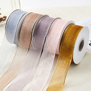 JingleStar Decorative Accessories 1 Inch Sheer Chiffon Ribbon Perfect for Crafts Hair Bows Gift Wrapping Wedding Party Decoration and More (Pink)