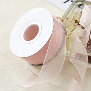 JingleStar Decorative Accessories 1 Inch Sheer Chiffon Ribbon Perfect for Crafts Hair Bows Gift Wrapping Wedding Party Decoration and More (Pink)