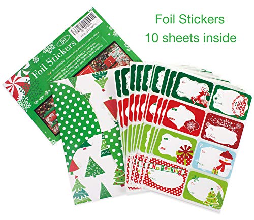 80-Count Foil Christmas Tags Sticker，8 Jumbo Designs - Xmas to from Christmas Sticker Name Tags Write On Labels - Holiday Present Labels