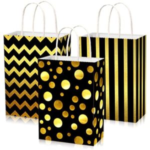 12 pcs gold black party bags metallic gold black gift bags with handle black and gold treat bags for gold black party birthday party wedding celebrations