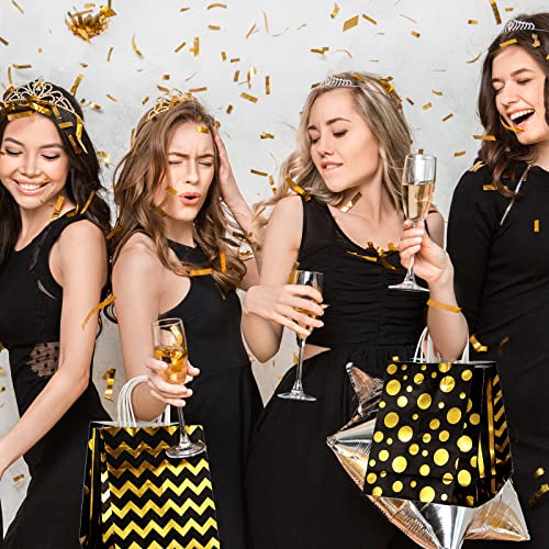 12 Pcs Gold Black Party Bags Metallic Gold Black Gift Bags with Handle Black and Gold Treat Bags for Gold Black Party Birthday Party Wedding Celebrations