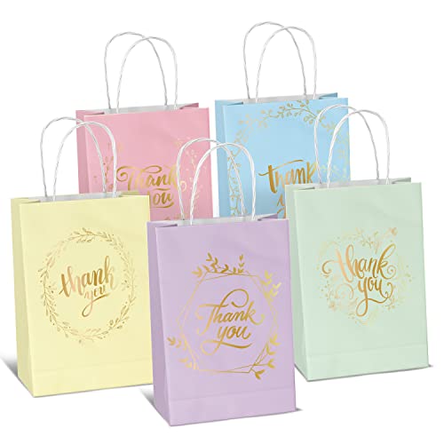 Pastel Thank you Goodie Bags 20 Pack (5 Colors) – Colored Paper Bags with Handles | Baby Shower, Valentine’s, Wedding, Birthday Gift Bags Party Favor Bags