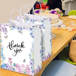 Thinkday 30 Pieces Thank You Paper Bags With Handles Floral Shopping Bags Party Favor Bags for Business Boutique Wedding Birthday Baby Shower Party Favors, 10 x 8 x 4 Inch