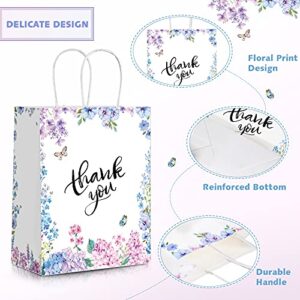 Thinkday 30 Pieces Thank You Paper Bags With Handles Floral Shopping Bags Party Favor Bags for Business Boutique Wedding Birthday Baby Shower Party Favors, 10 x 8 x 4 Inch