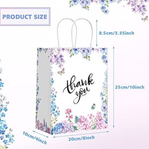 Thinkday 30 Pieces Thank You Paper Bags With Handles Floral Shopping Bags Party Favor Bags for Business Boutique Wedding Birthday Baby Shower Party Favors, 10 x 8 x 4 Inch