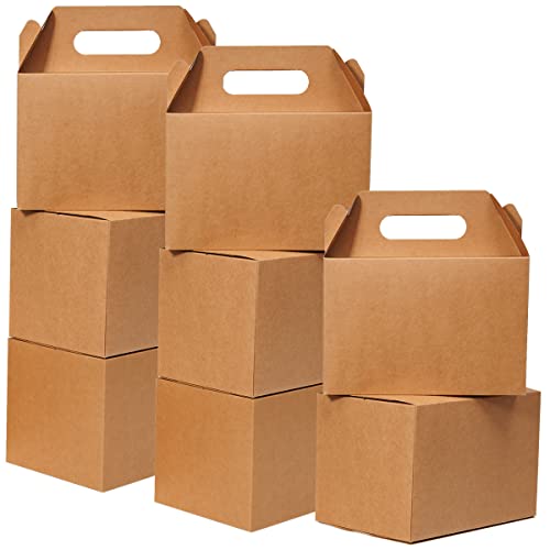 Shallive 15 Pcs Large Treat Boxes 9x6x6 Inch Brown Gable Gift Boxes with Handle Kraft Lunch Boxes Recycled Paper Gift Bags Take Out Cookie Boxes Welcome Boxes Candy Bags For Wedding Baby Shower Birthday Party Supplies