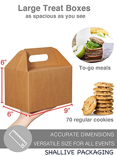 Shallive 15 Pcs Large Treat Boxes 9x6x6 Inch Brown Gable Gift Boxes with Handle Kraft Lunch Boxes Recycled Paper Gift Bags Take Out Cookie Boxes Welcome Boxes Candy Bags For Wedding Baby Shower Birthday Party Supplies