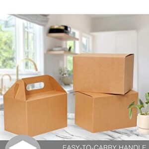 Shallive 15 Pcs Large Treat Boxes 9x6x6 Inch Brown Gable Gift Boxes with Handle Kraft Lunch Boxes Recycled Paper Gift Bags Take Out Cookie Boxes Welcome Boxes Candy Bags For Wedding Baby Shower Birthday Party Supplies