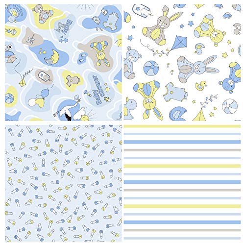 WRAPAHOLIC Baby Boy Wrapping Paper Roll - Cute Bear and Small Pin Design Perfect for Celebration, Party, Baby Shower Present Packing - 4 Rolls - 30 inch X 120 inch Per Roll