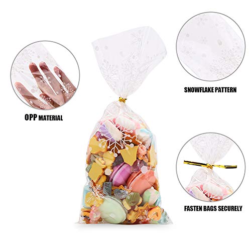 CCINEE Snowflake Treat Bag,Christmas Cellophane Bag with Twist Ties Candy Cookie Bags for Party Supplies,120PCS