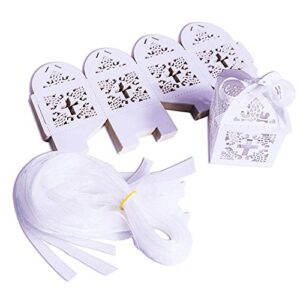 YOZATIA 50PCS Cross Favor Boxes, 2.2 x 2.2 x 2.2 Inches Baptism Favor Boxes with 50 Ribbons, for Party Birthday Christening favor(Cross)