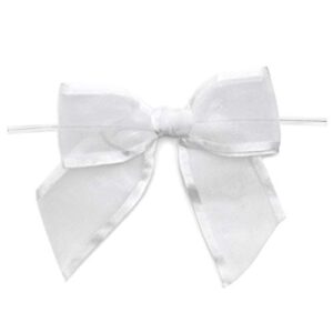 White Organza Bow Twist Ties for Favors and Treat Bags (1.5 Inches, 36 Pack)