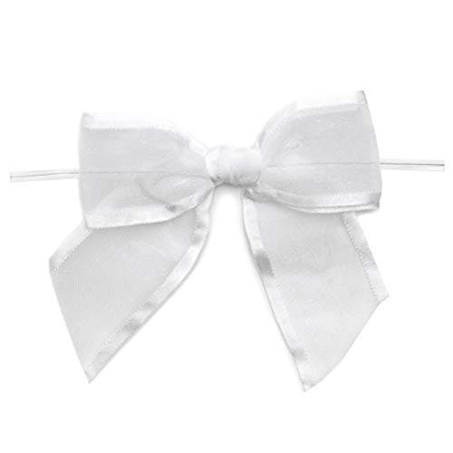 White Organza Bow Twist Ties for Favors and Treat Bags (1.5 Inches, 36 Pack)