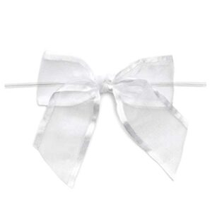 White Organza Bow Twist Ties for Favors and Treat Bags (1.5 Inches, 36 Pack)