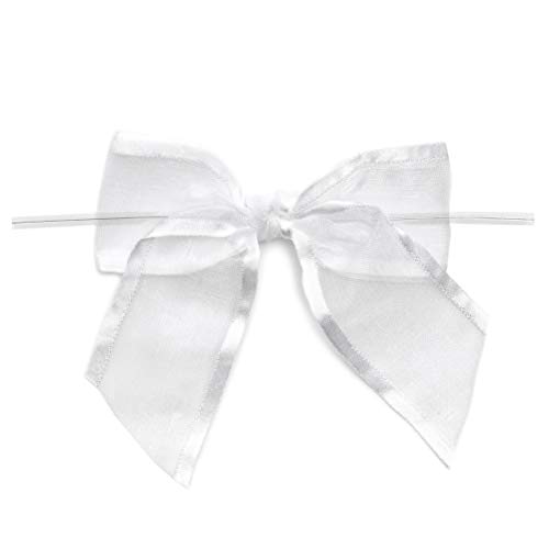 White Organza Bow Twist Ties for Favors and Treat Bags (1.5 Inches, 36 Pack)