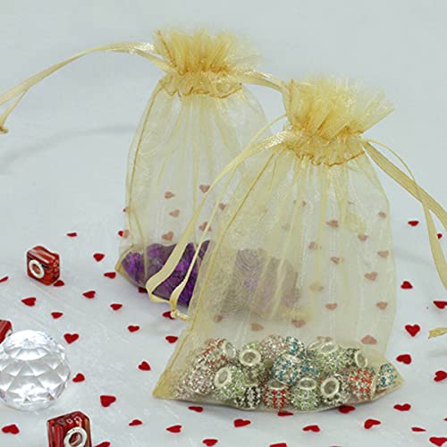 Jwsqmc 4x6 Inch Organza Gift Bags with Drawstring for Jewelry,Candy,Set of 50 Gold Sachet,Sheer Fabric Mesh Tie Sack for Baby Shower,Birthday,Party Favors,Wedding,Bridal Shower,Graduation,Halloween