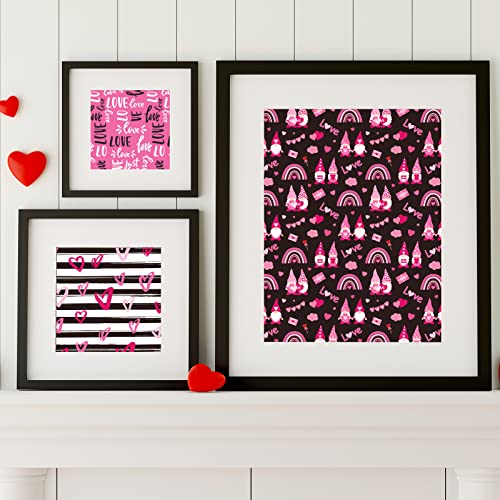 Whaline 12 Sheet Valentine's Day Wrapping Paper Pink Black Heart Gnome Plaid pattern Wrapping Paper Love Printed Art Paper for Wedding Anniversary Baby Shower Birthday Gift Packing, 19.7 x 27.6 Inch