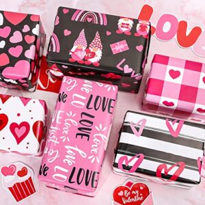 Whaline 12 Sheet Valentine's Day Wrapping Paper Pink Black Heart Gnome Plaid pattern Wrapping Paper Love Printed Art Paper for Wedding Anniversary Baby Shower Birthday Gift Packing, 19.7 x 27.6 Inch