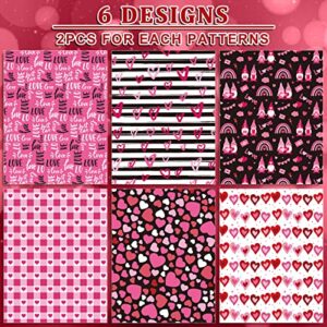 Whaline 12 Sheet Valentine's Day Wrapping Paper Pink Black Heart Gnome Plaid pattern Wrapping Paper Love Printed Art Paper for Wedding Anniversary Baby Shower Birthday Gift Packing, 19.7 x 27.6 Inch