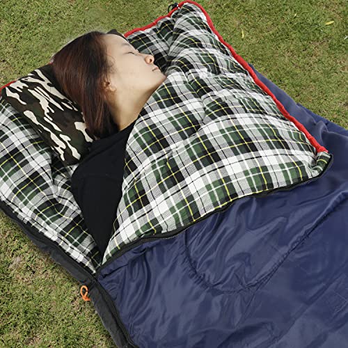 REDCAMP Outdoors Cotton Flannel Sleeping Bag for Camping Backpacking, Warm and Comfortable Envelope Sleeping Bags with 2/3/4lbs Filling, Green Plaid