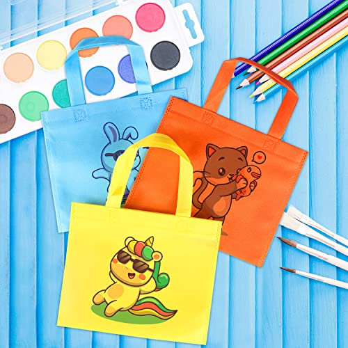 SPERPAND 60 Pieces Non-Woven Party Gift Bags, Treat Tote Bags with Handles, 10 Colors Party Favor Bags for Baby Shower, Birthday, Rainbow Party Supplies