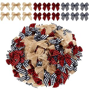 whqxfdz 60 pcs christmas mini plaid bows burlap bows christmas buffalo plaid bows gingham ribbon bows ornament for christmas tree crafts home decoration diy making (multiple colors)