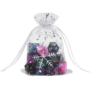 HRX Package 100pcs Snowflake Organza Gift Bags Christmas 3.5 x 4.7 inch, Small White Mesh Jewelry Pouches Little Drawstring Candy Bags