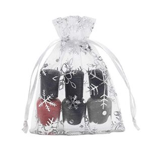 HRX Package 100pcs Snowflake Organza Gift Bags Christmas 3.5 x 4.7 inch, Small White Mesh Jewelry Pouches Little Drawstring Candy Bags