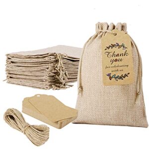 25 burlap bags with drawstring closure 5″ x 7″ closure gift bags for wedding party, arts & crafts projects, presents, snacks & jewelry, kitchen storage biodegradable linen sack pouch tags