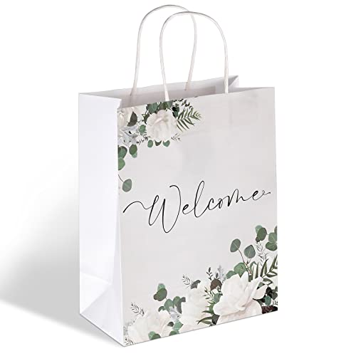 Chinco 24 Pieces Welcome Bags Wedding Gift Bags for Hotel Guests Black Letters Wedding Bags with Handles Paper Wedding Welcome Gift Bags Party Favors Bags for Wedding Birthday Party Supplies(White)