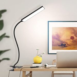 vansuny clip on light led desk lamp with eye-caring led light and metal clip, 11 level brightness 3 color modes, power by usb port 5w flexible gooseneck reading light for home and office (5w, black)