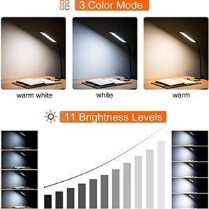 Vansuny Clip on Light LED Desk Lamp with Eye-Caring LED Light and Metal Clip, 11 Level Brightness 3 Color Modes, Power by USB Port 5W Flexible Gooseneck Reading Light for Home and Office (5W, Black)